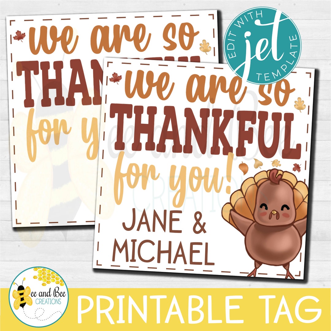 Thankful Turkey Gift Tag: Thanksgiving Party Favor (PNG, PDF, JPG) - Etsy