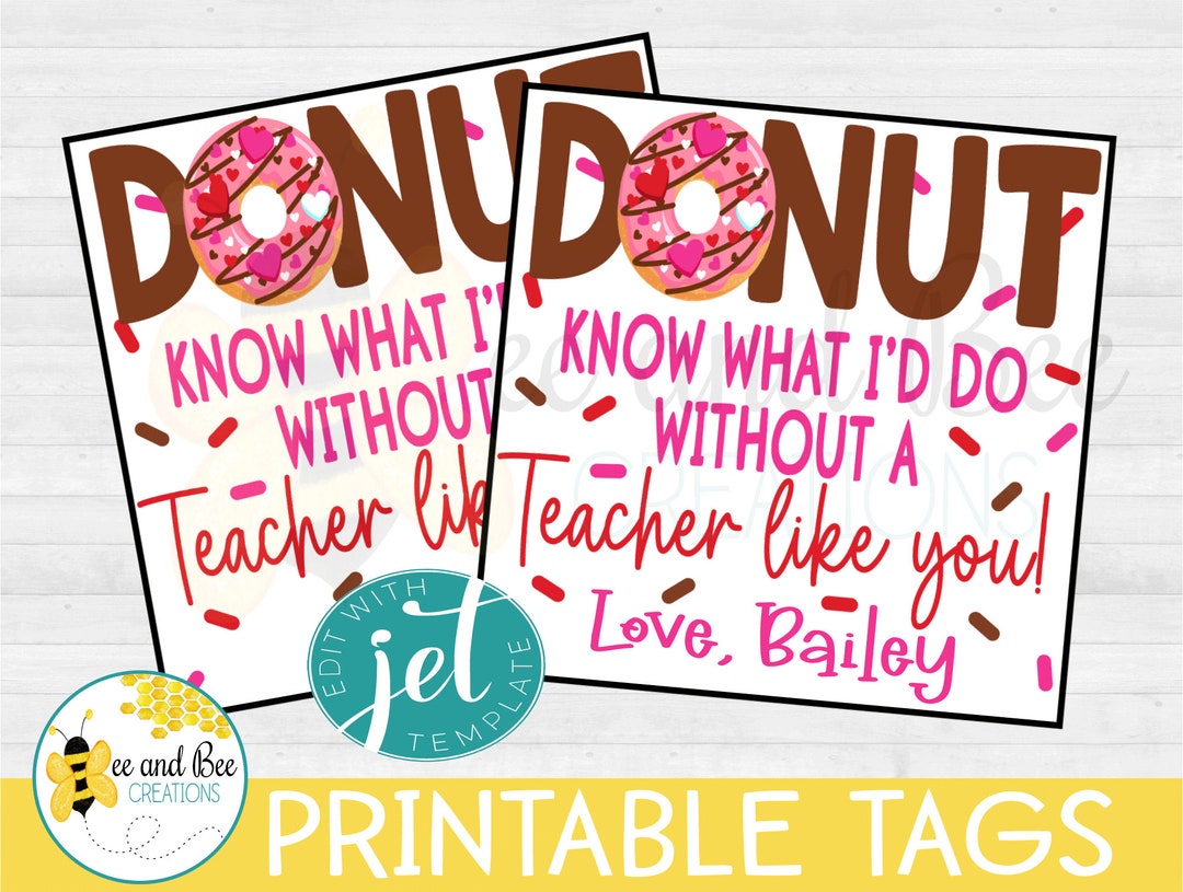 Donut Teacher Appreciation Gift Tag - Png, Pdf and Jpg Files ...