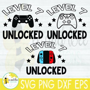 Level 7 Unlocked Svg, Png, Eps, and Dxf Files - Video Games - Birthday ...