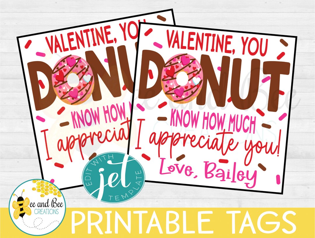 Donut Valentine's Day Gift Tag Png, Pdf and Jpg Files Valentine's Day ...