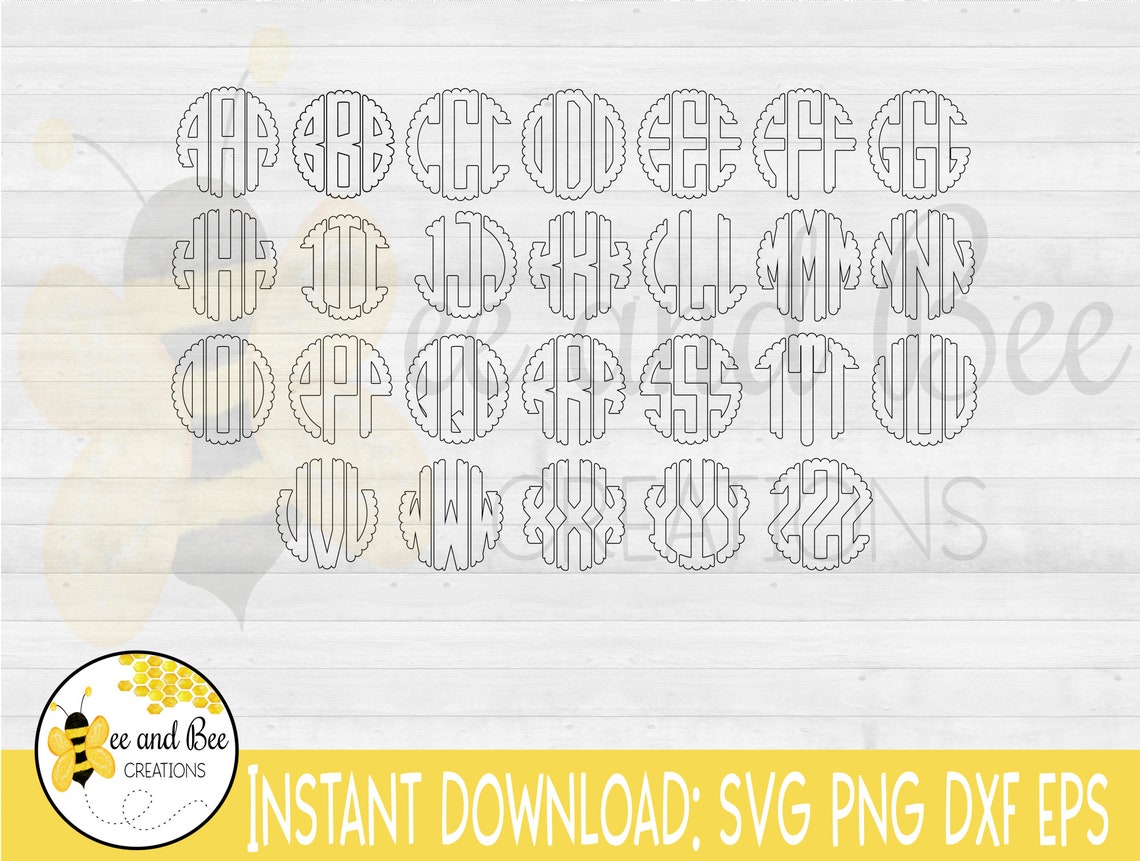 Outlined Scallop Monogram Svg, Png, Eps, and Dxf Files - Etsy