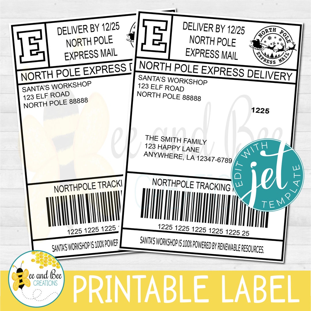 Editable Santa's Workshop Shipping Label: North Pole Postal (instant ...