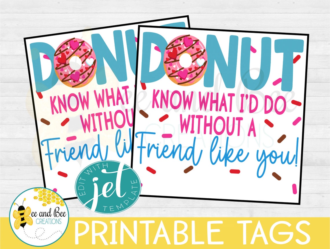 Donut Valentine's Day Gift Tag Png Pdf and Jpg Files - Etsy