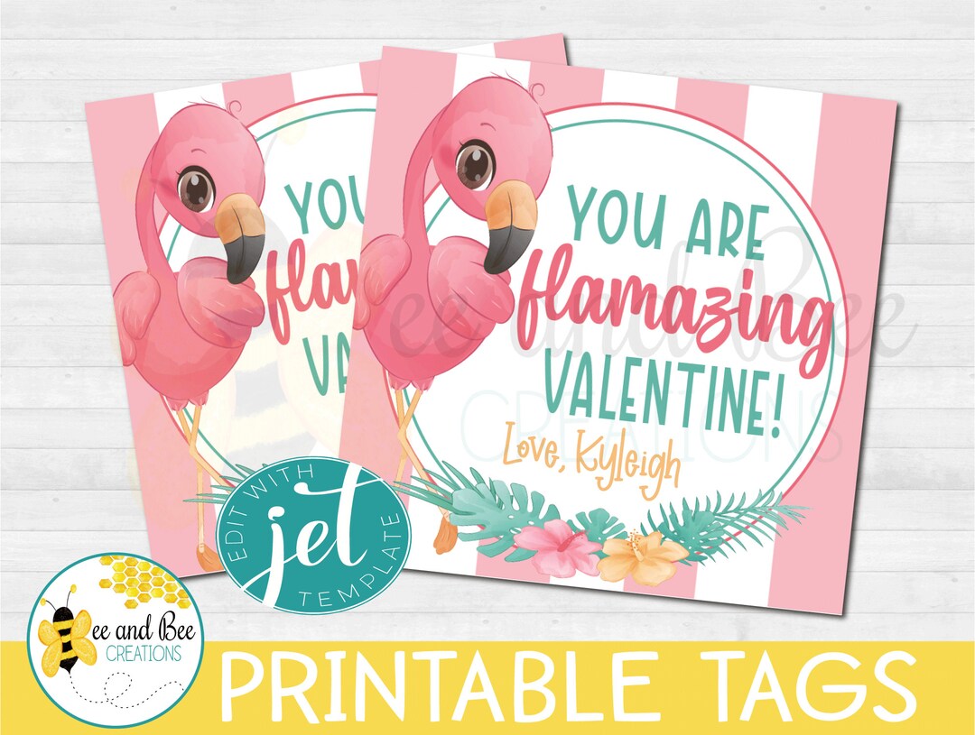 Flamingo Valentine's Day Gift Tag - Png, Pdf and Jpg Files - Valentine ...