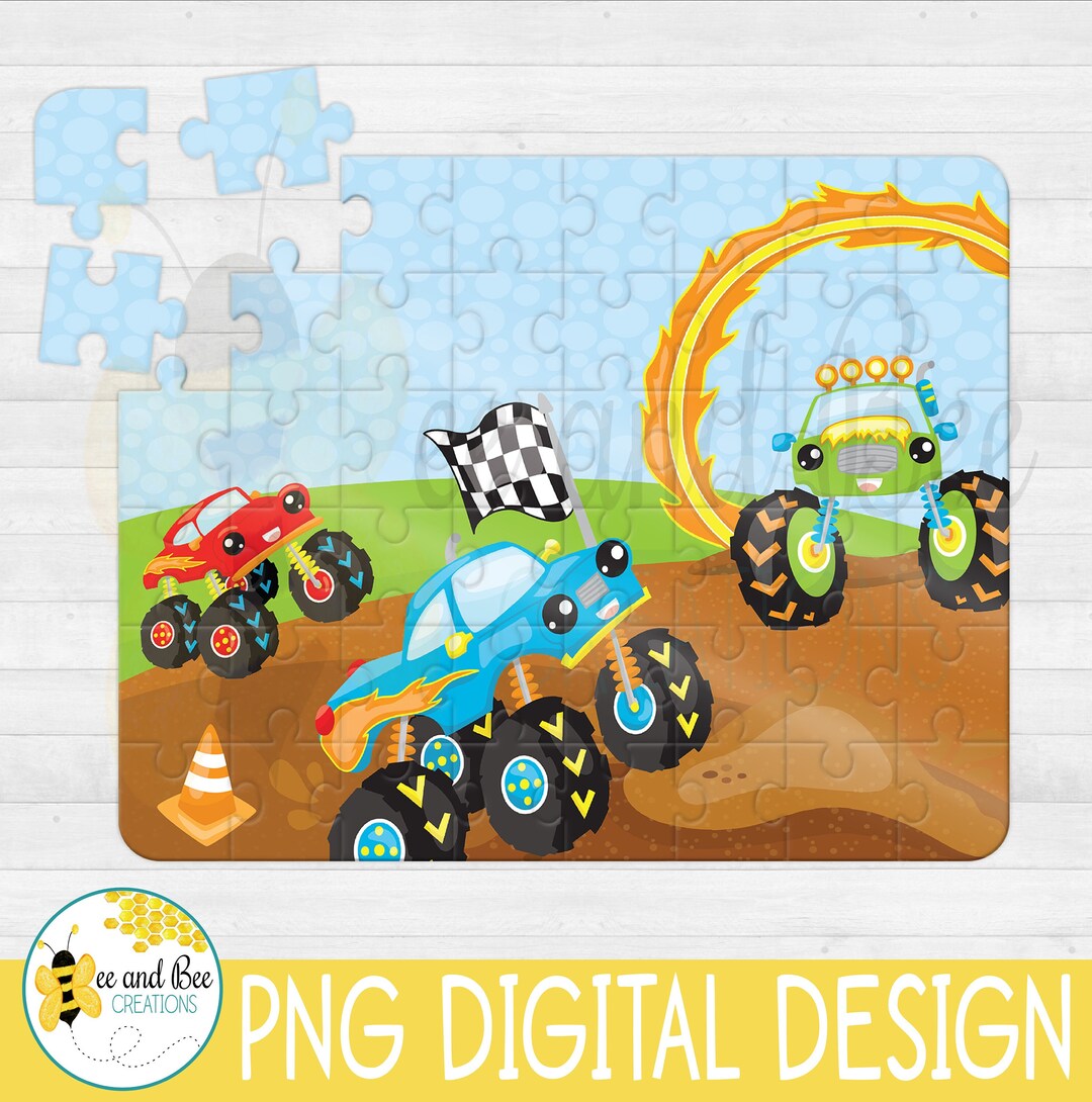 Monster Truck Puzzle Sublimation PNG Design Download, Personalization ...