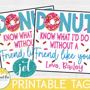 Donut Valentine's Day Gift Tag - Png, Pdf and Jpg Files - Valentine's ...