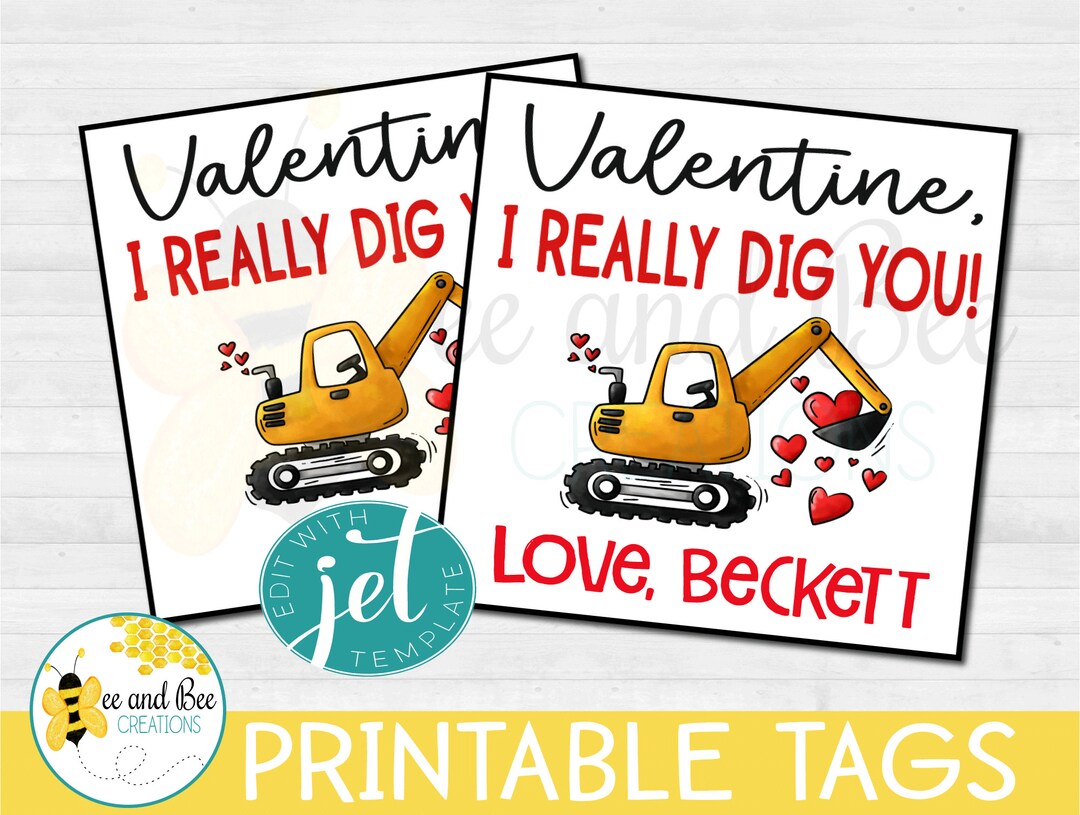 Construction Valentine's Day Gift Tag - Png, Pdf and Jpg Files ...
