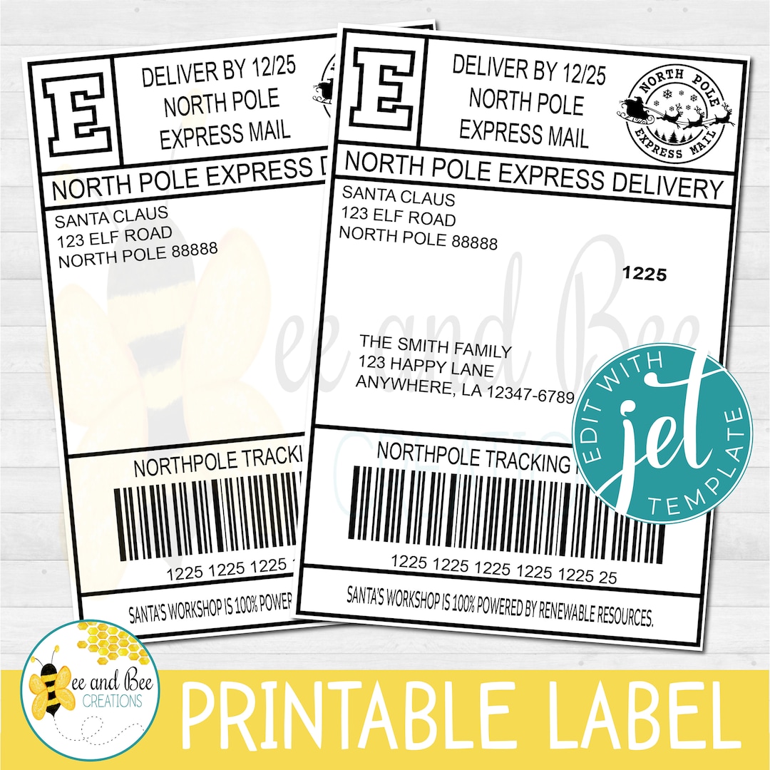 Editable Santa Claus Shipping Label Printable - Instant Download, North ...