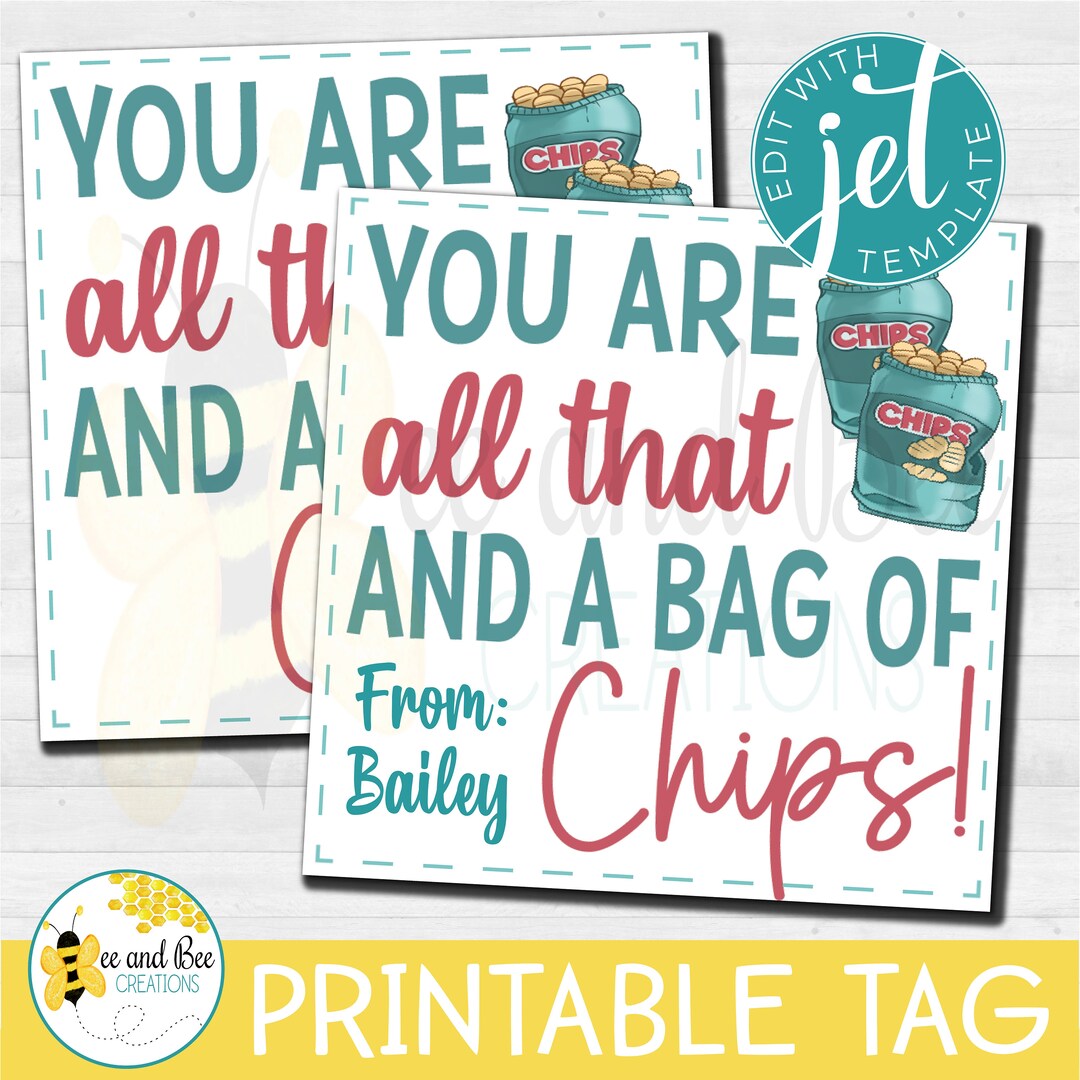 Bag of Chips Gift Tag - Png, Pdf and Jpg Files - Favor Tag, Party Tags ...