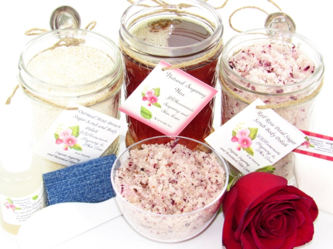 Sugaring Wax Hair Removal Set: Oatmeal & Red Rose Sugar Scrub - Etsy