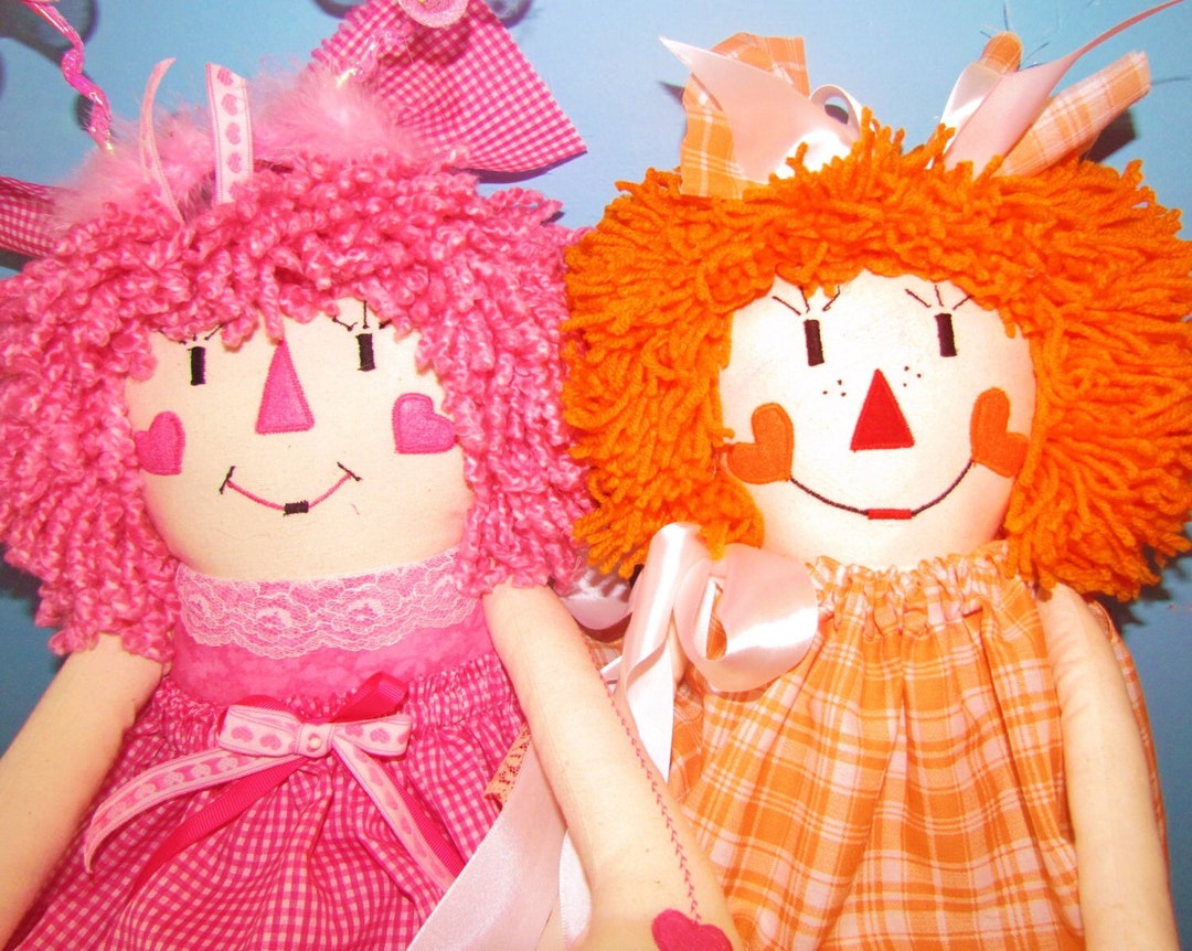 PINK RAGGEDY ANN Rag Doll, 16 Inches, Pink Hair, Hair Bow, Doll Clothes ...