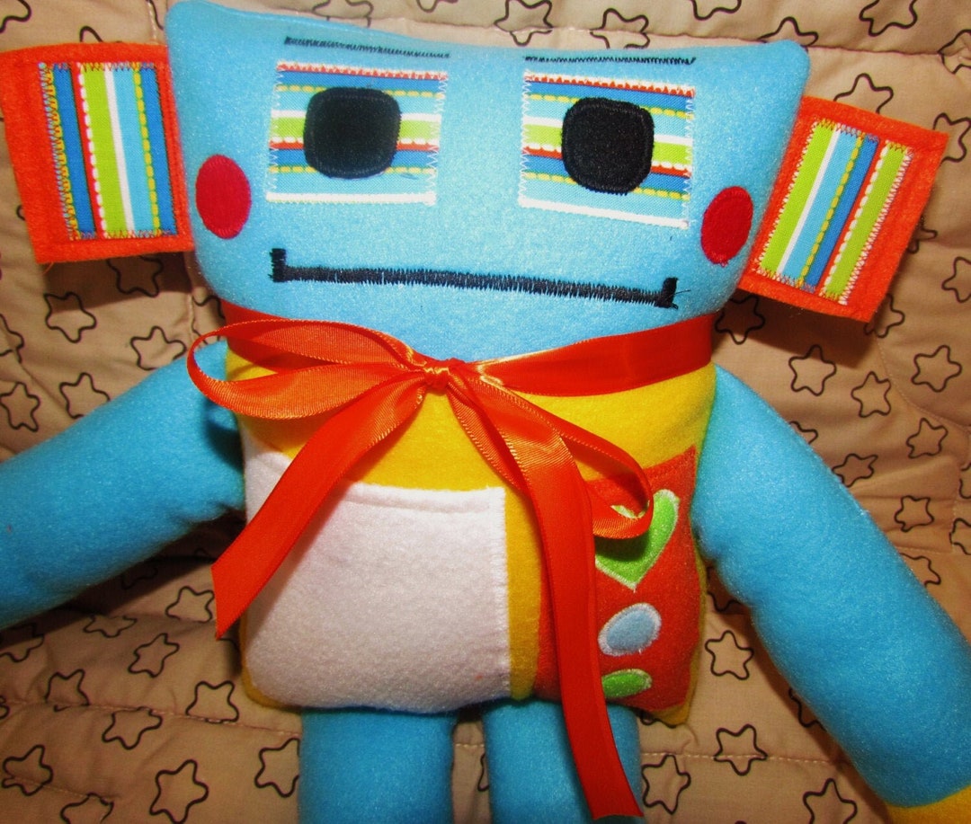 CUTIE-BOT OLLIE robot doll, plush toy, boy doll, blue, 14 inches ...