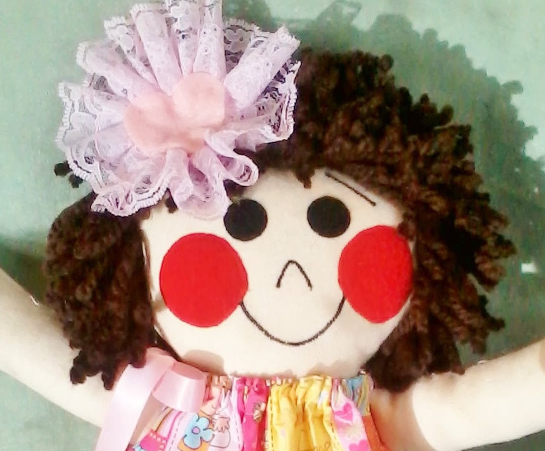 MINDY DOLL Made to Order 16 Inches, Rag Doll, Brown Hair, Hair Bow ...