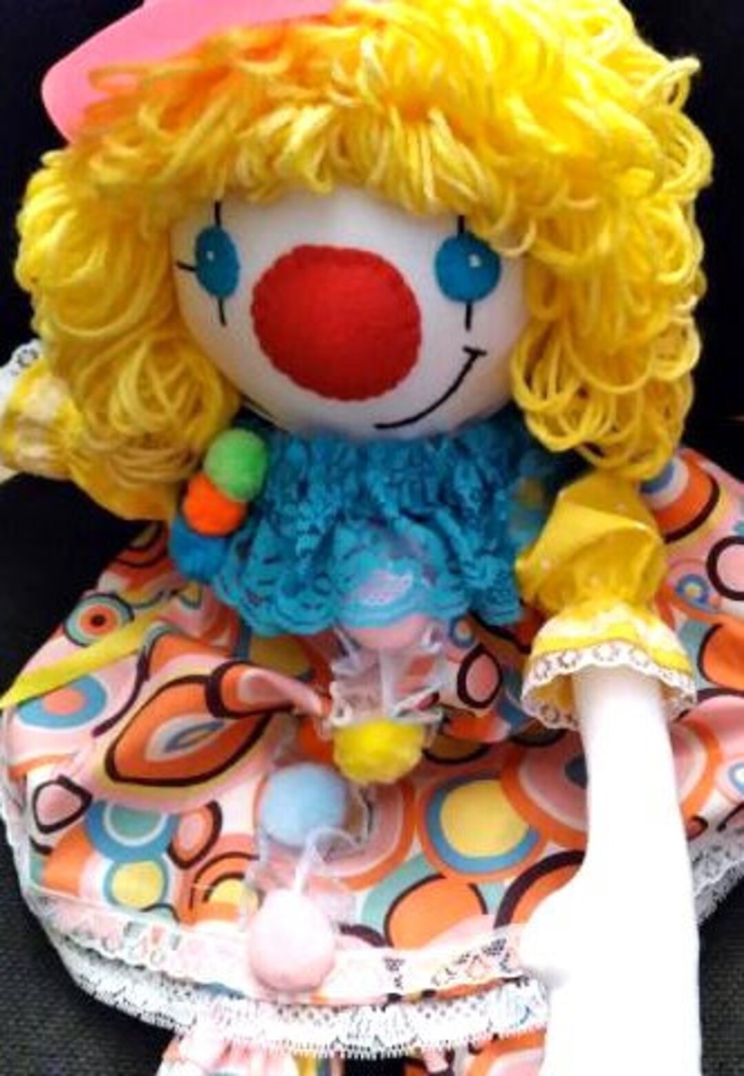 CHLOE CLOWN Clown Doll, Rag Doll, Soft Doll, Clown Face, Sweet Clown, Circus, Yellow Hair, Clown ...