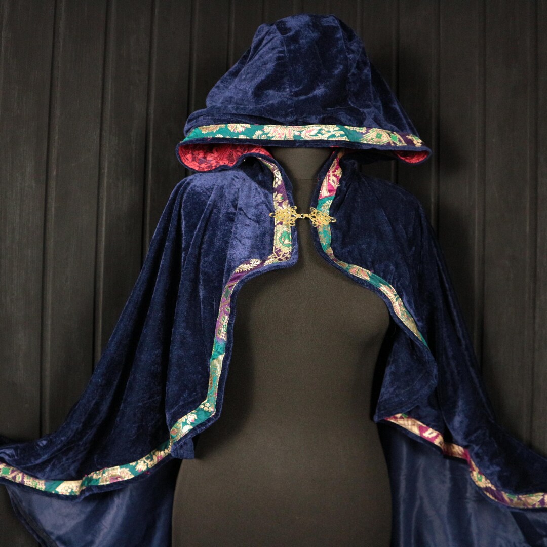 DUSK MOON-VEIL Cape: Blue, Hooded, Velvet, Cosplay, Larp, Renfaire ...