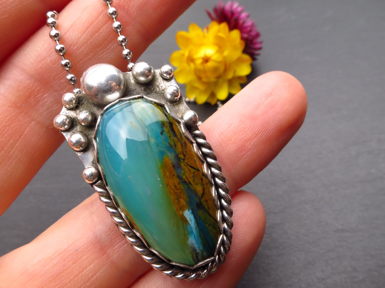 Peruvian opal pendant / blue Opal from Peru Pendant Gemstone | Etsy