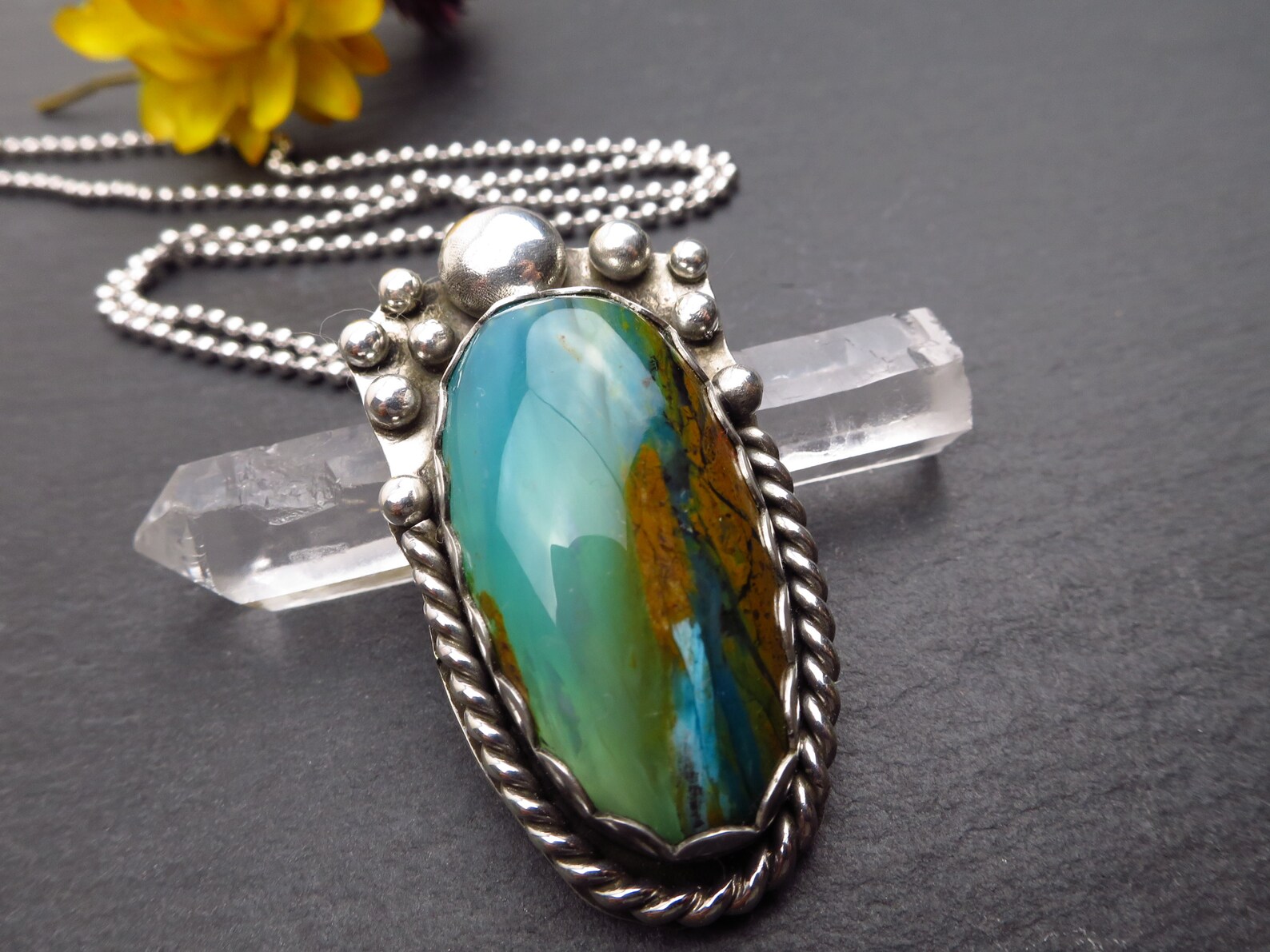 Peruvian opal pendant / blue Opal from Peru Pendant Gemstone | Etsy