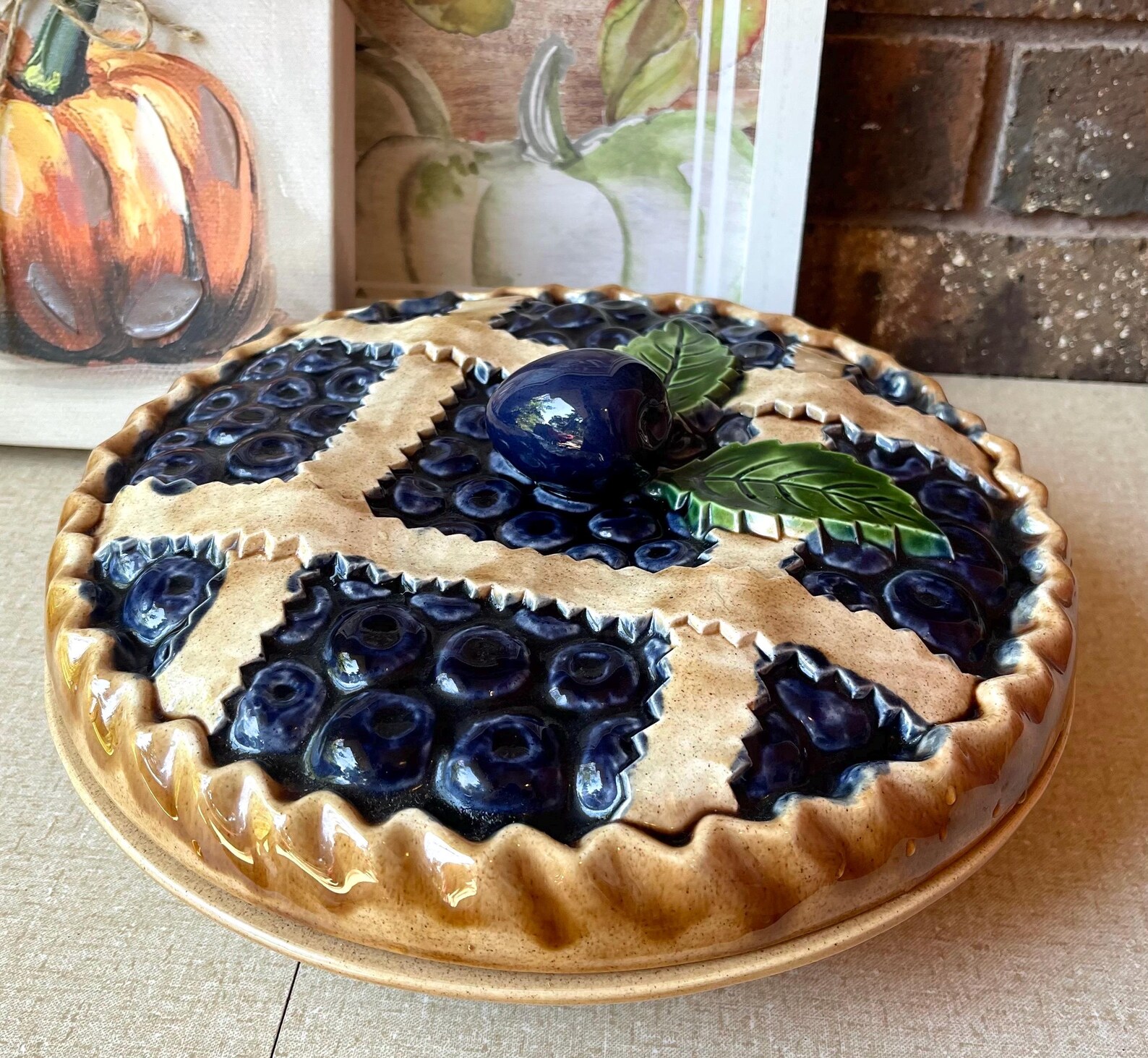 Vintage Ceramic Blueberry Pie Plate Keeper Dish Cottagecore Kitchen ...
