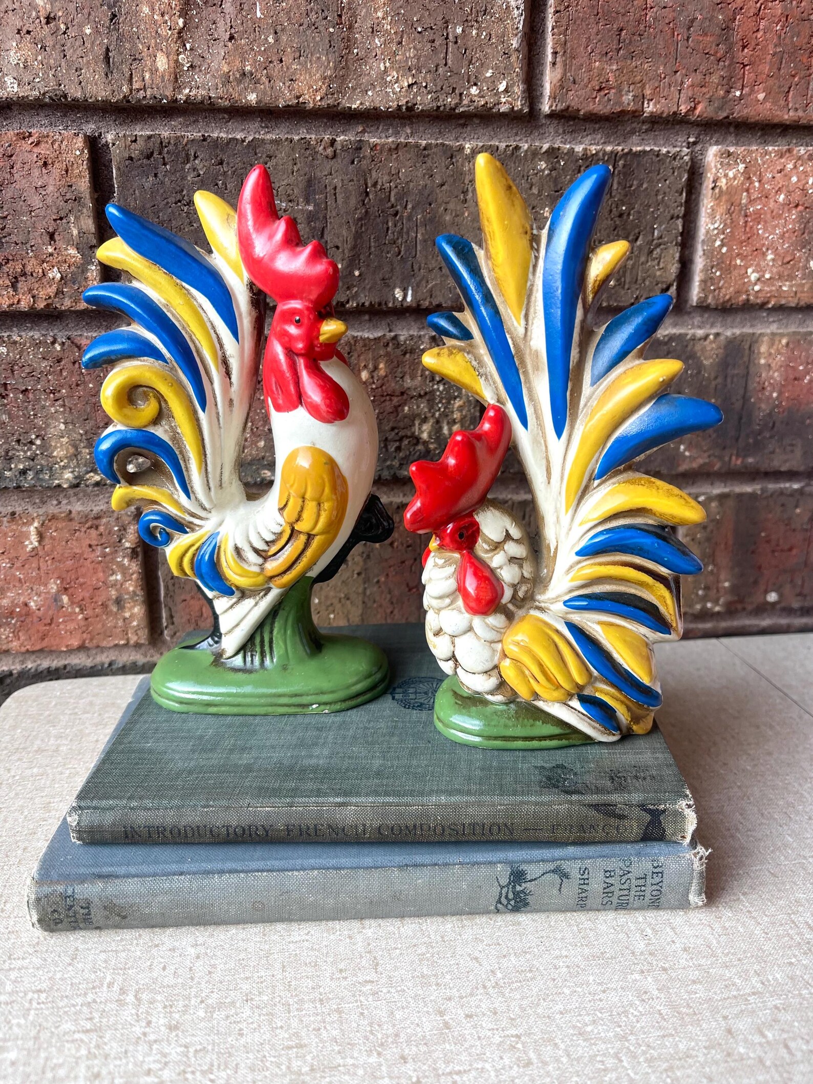 Vintage Norleans Ceramic Roosters Figurine Set (2) Hand Painted Marked ...