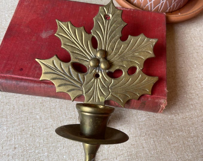 Vintage MCM Solid Brass Holly Leaf Candle Wall Sconce Christmas Winter ...