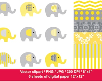 Elephant Yellow Gray | Etsy