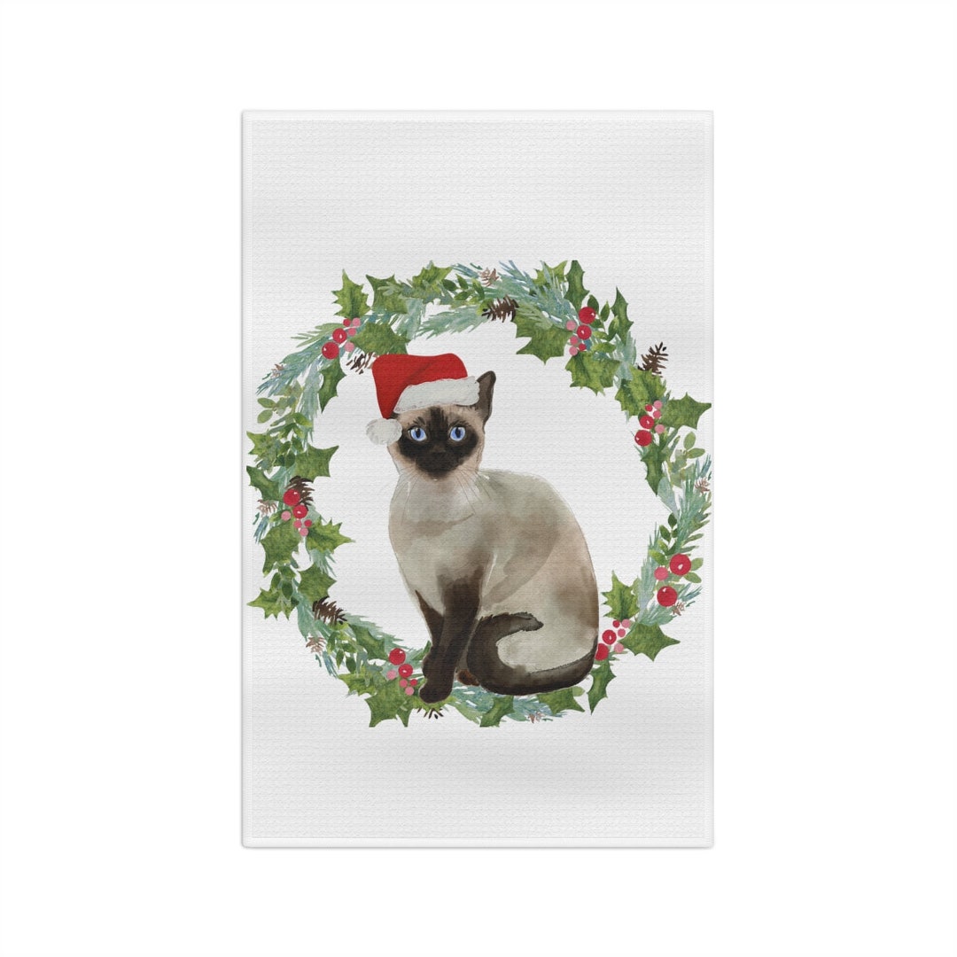 Christmas Siamese Cat Wreath Soft Tea Towel Housewarming - Etsy