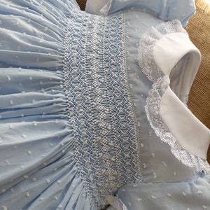 Front and Back Girl's Smocking Dress Made in Swiss Ivory Cotton Dots ...