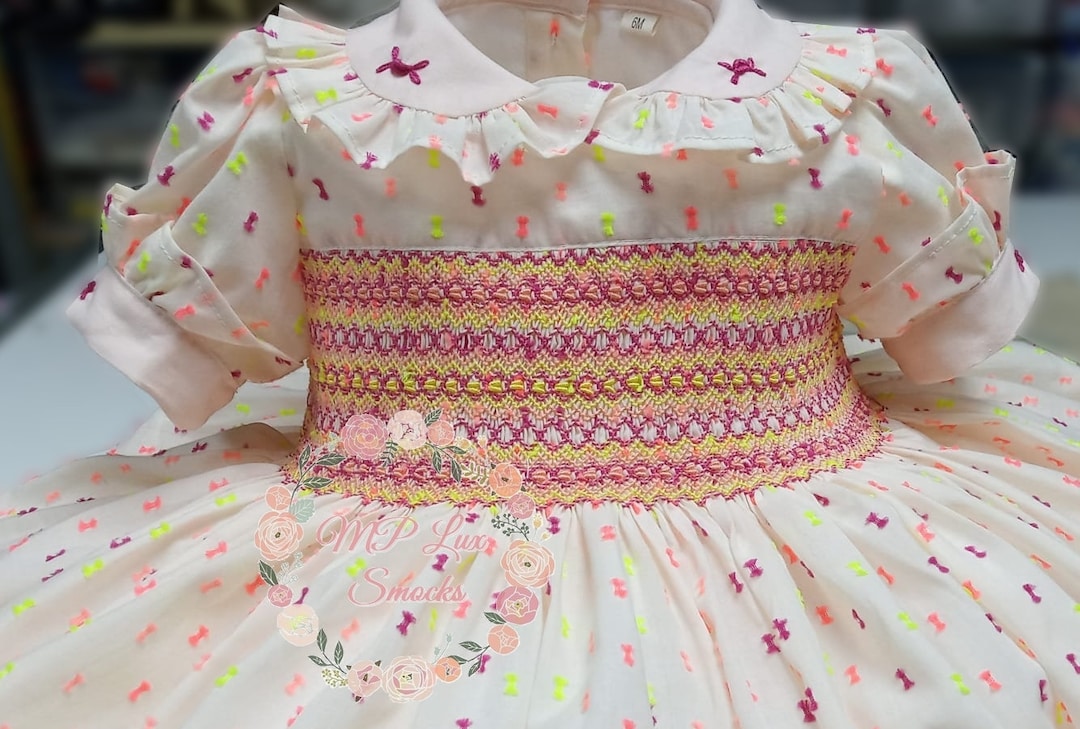 Hand-embroidered Honeycomb Dress, Front and Back, Spanish Craftsmanship ...