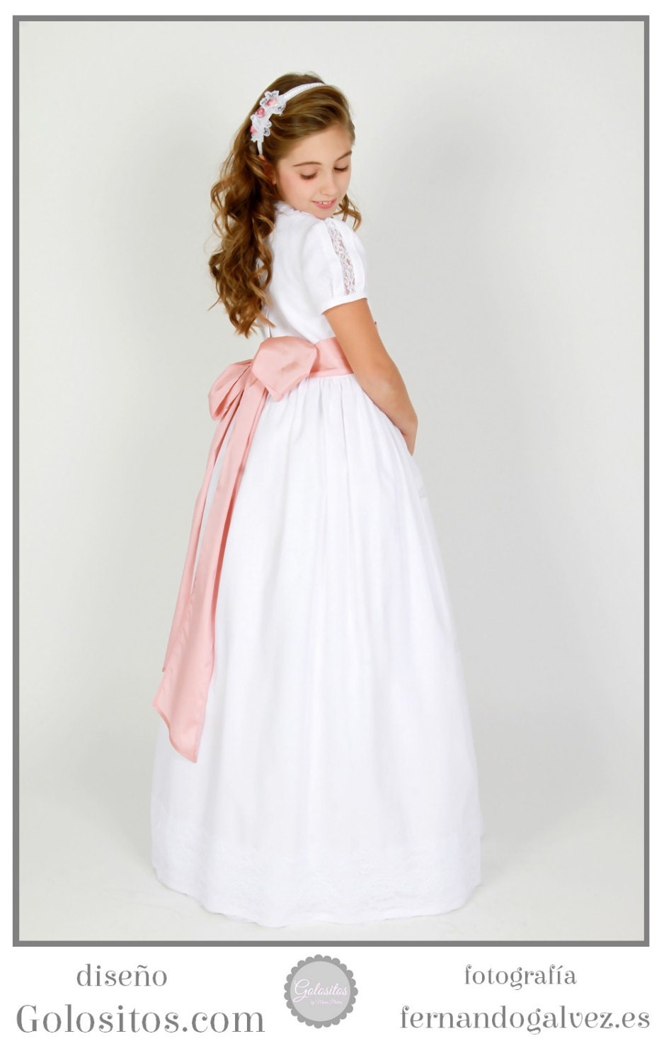 First Communion Linen Dress Pink Silk Sash. White Lace in All | Etsy