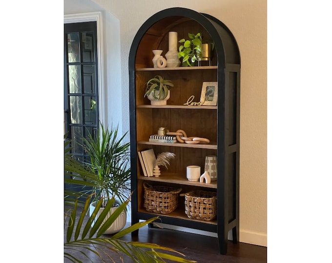 Black Arched Bookcase/display/china Cabinet With 2 Drawers. Handmade ...