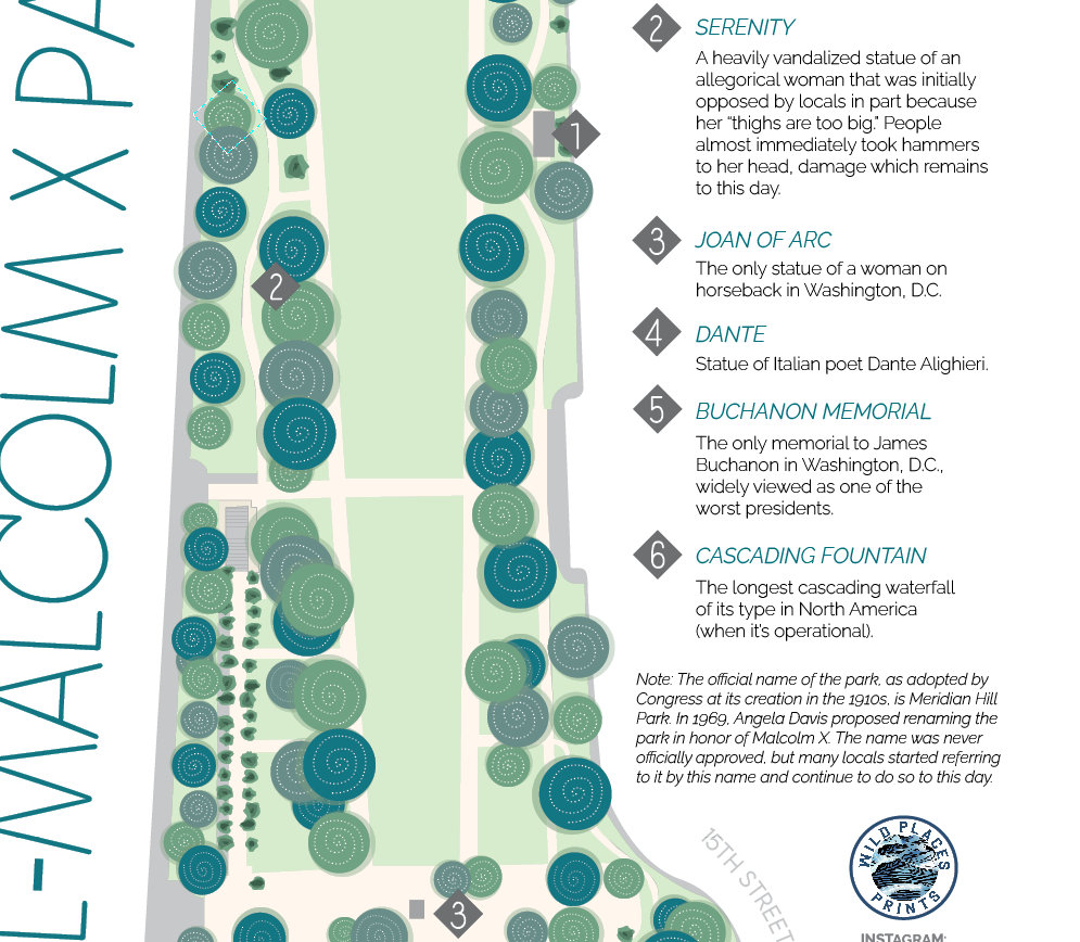 Malcolm X Park 11x17 map print Washington DC map print Meridian Hill ...