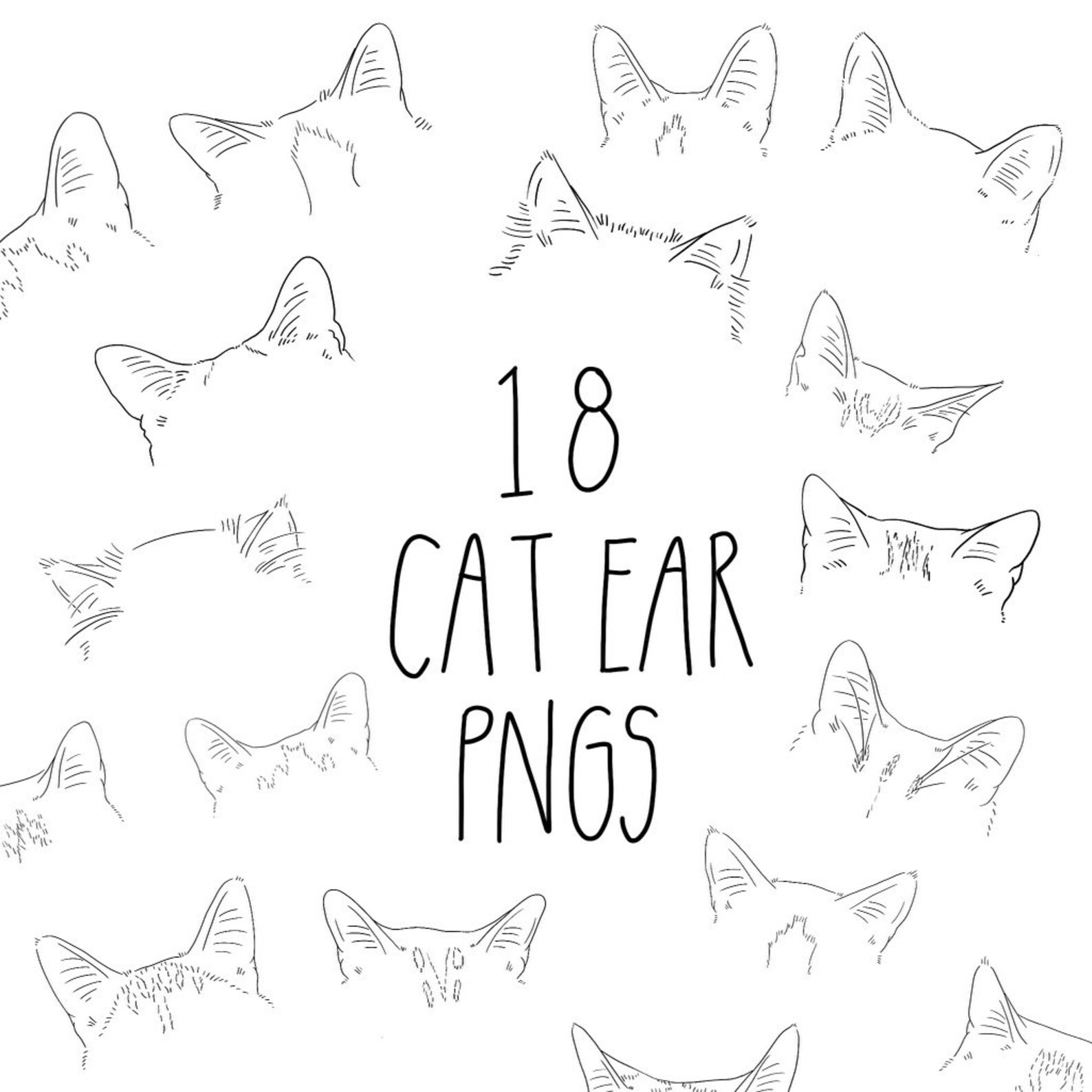 18 Cat Ear Line Drawing Clip Art and Stamps for Procreate - Etsy