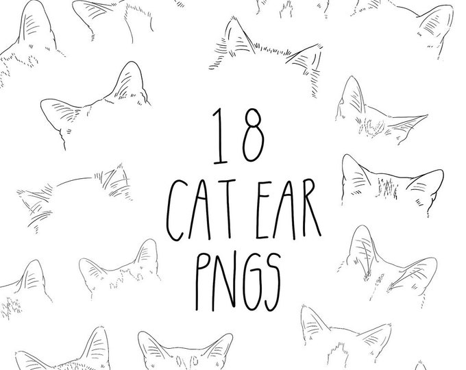 18 Cat Ear Line Drawing Clip Art and Stamps for Procreate - Etsy