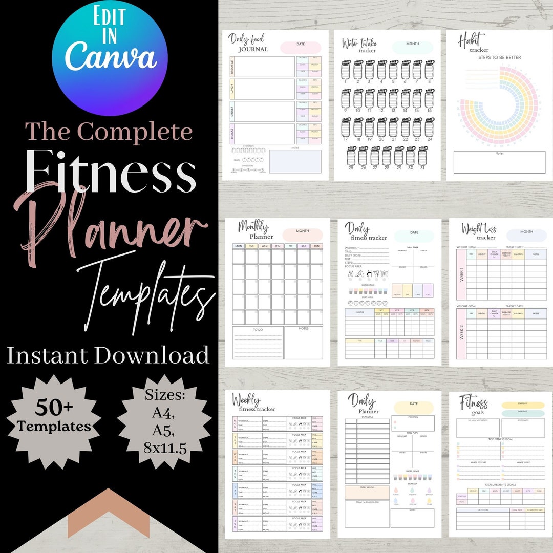 Fitness Planner CANVA Template| Fitness Organizer Kit | Fitness ...
