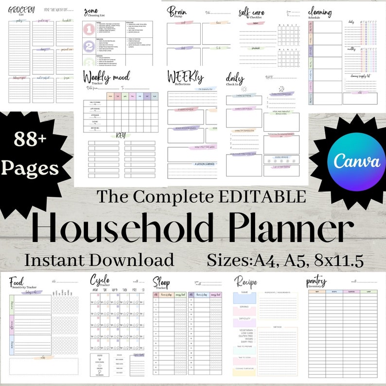 Household Planner CANVA Template| Household Organizer Kit | Home ...
