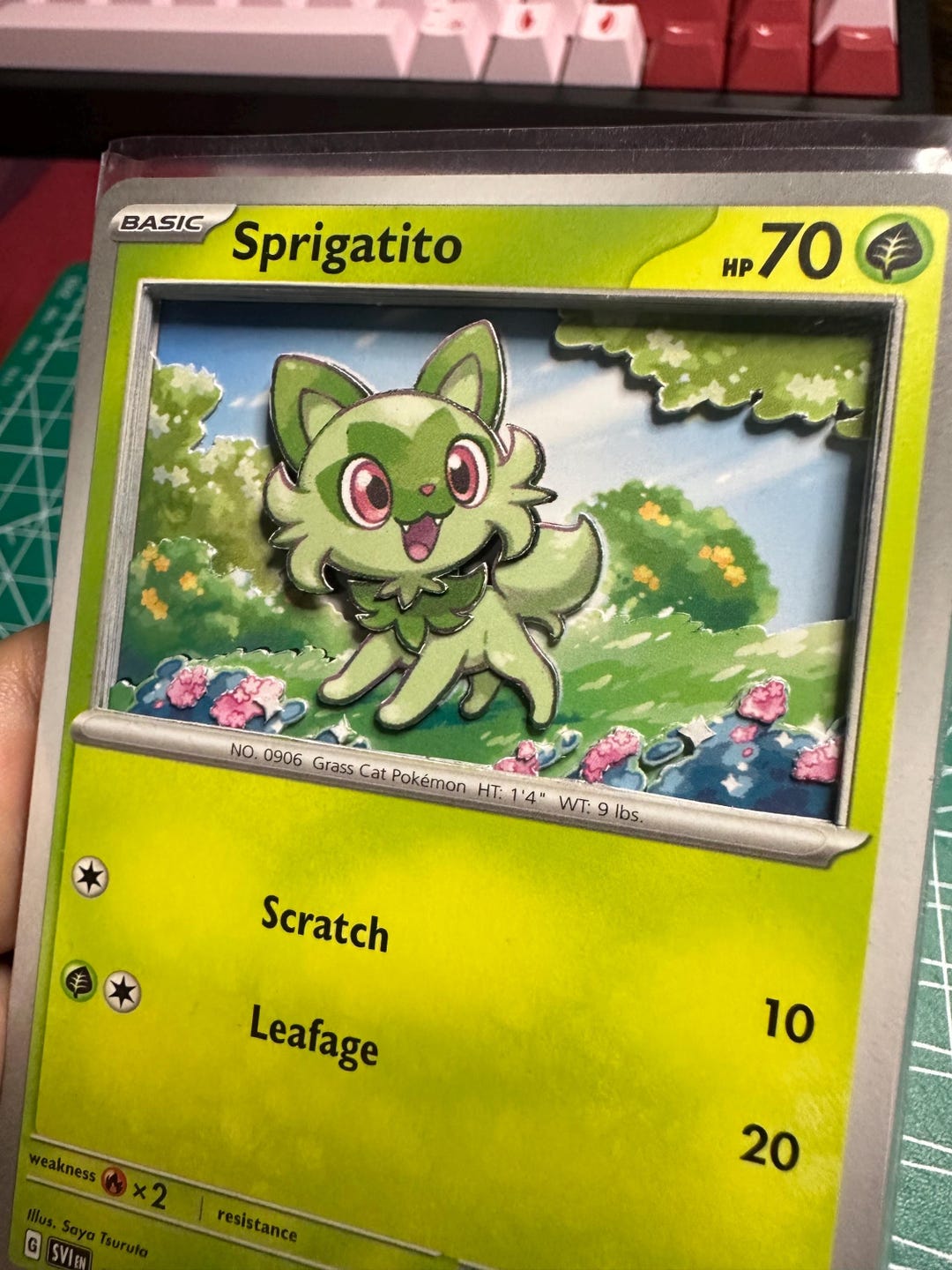 Sprigatito 3D Pokemon Card - Etsy