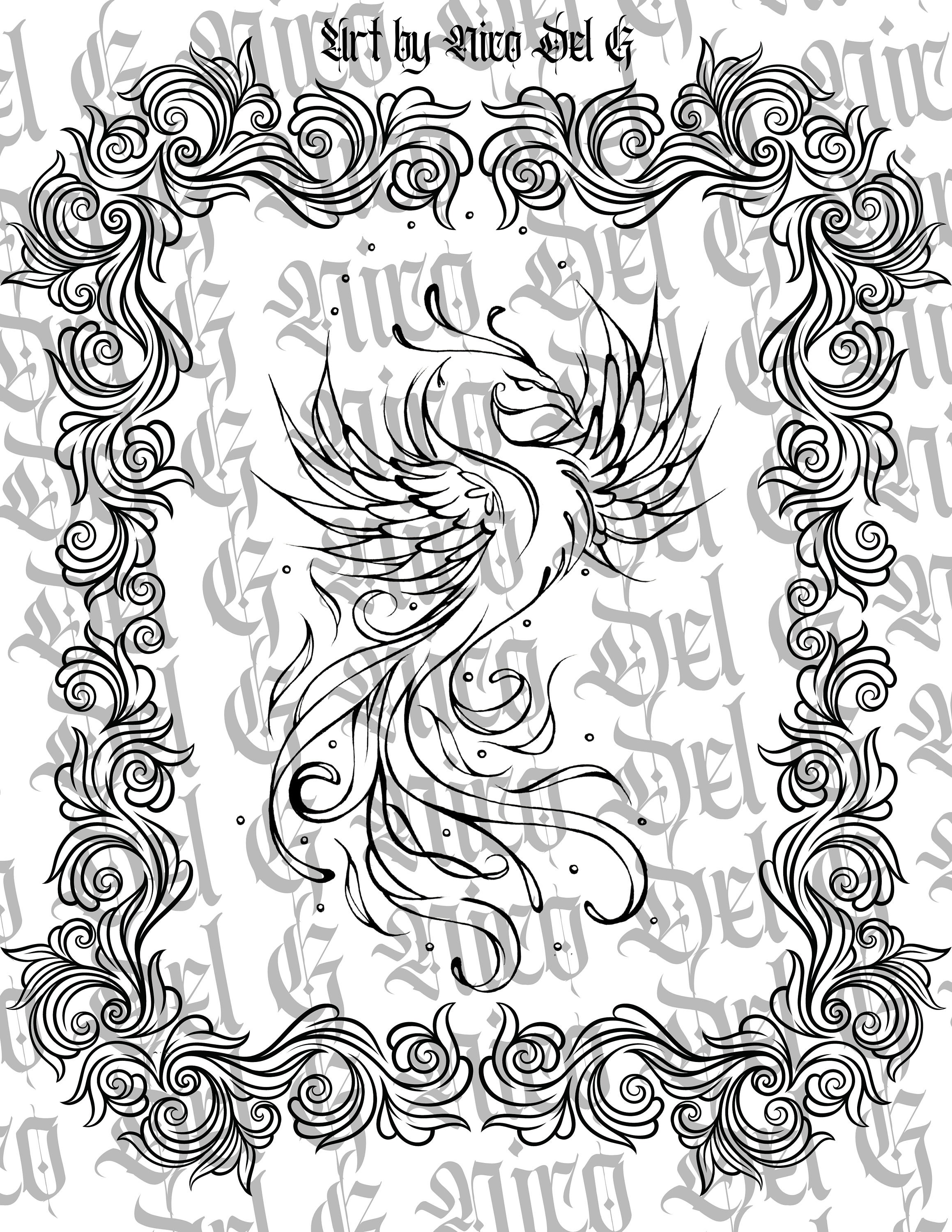 The Phoenix | Printable Coloring Page | Digital Download - Etsy