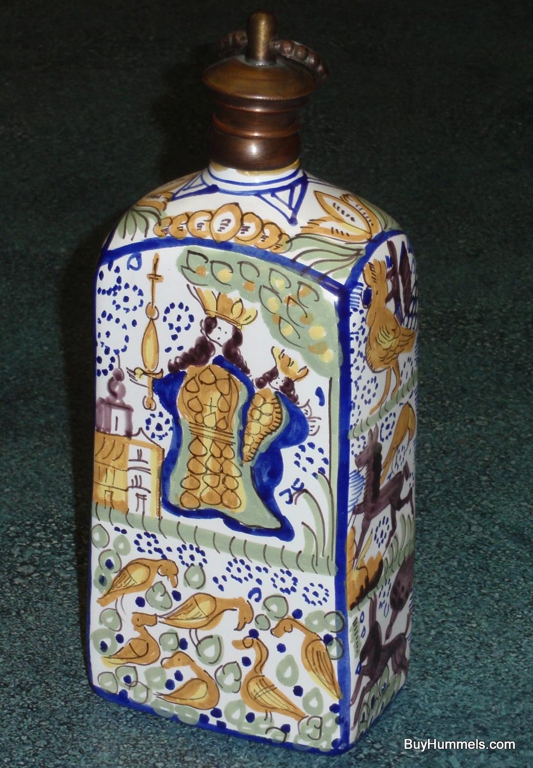 Vintage Italy Hand Painted Ceramic Cooper Stopper Decanter Bottle ...