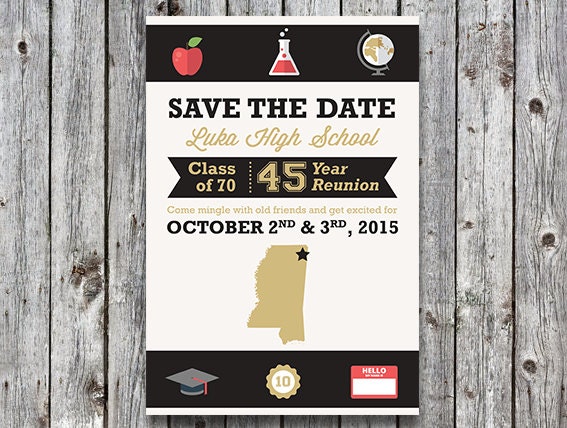 Black and Gold Class Reunion Save the Date | Etsy