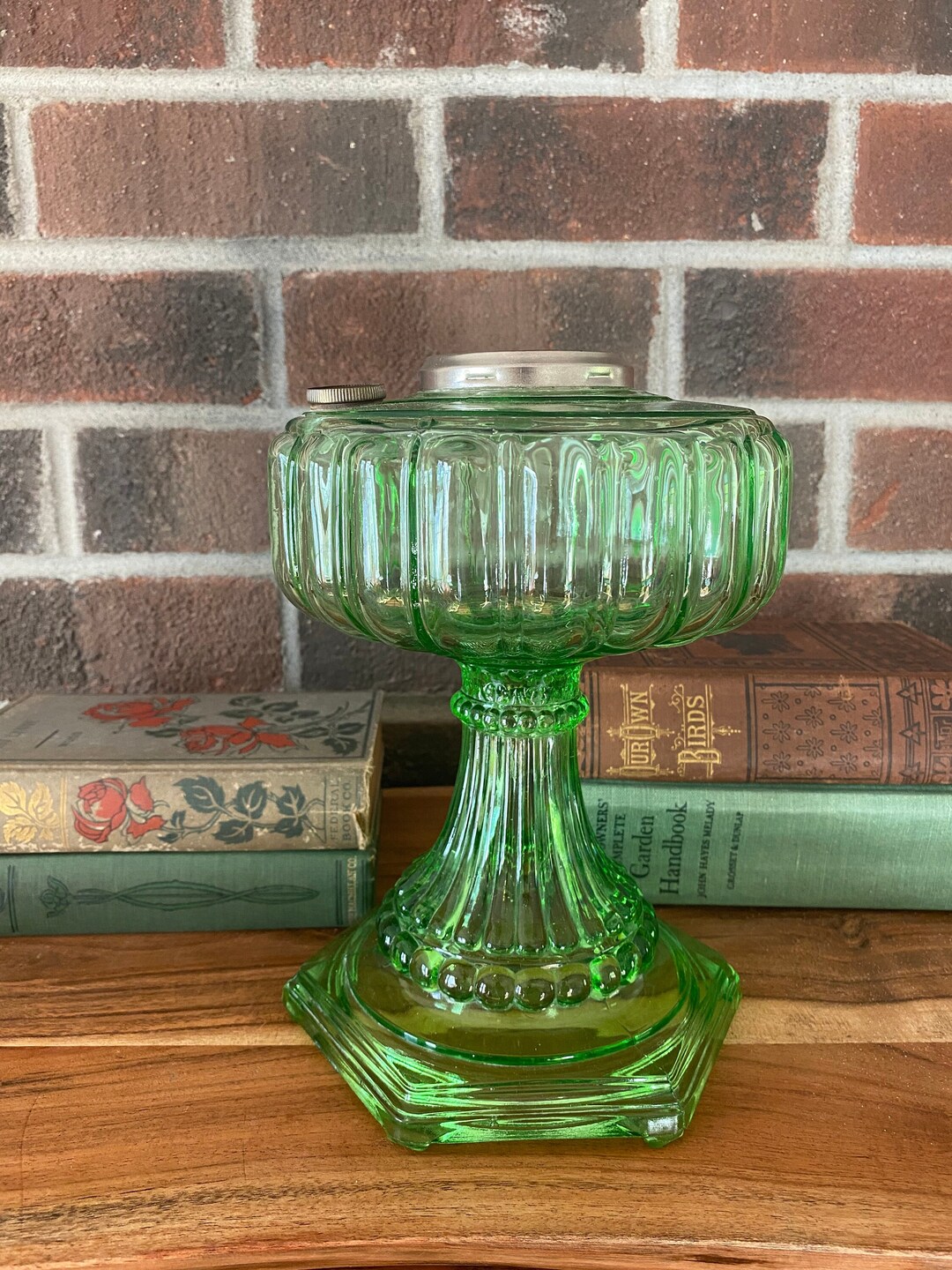 Vaseline Glass Oil Lamp Base, Uranium Glass, Pre War Glass, Americana ...