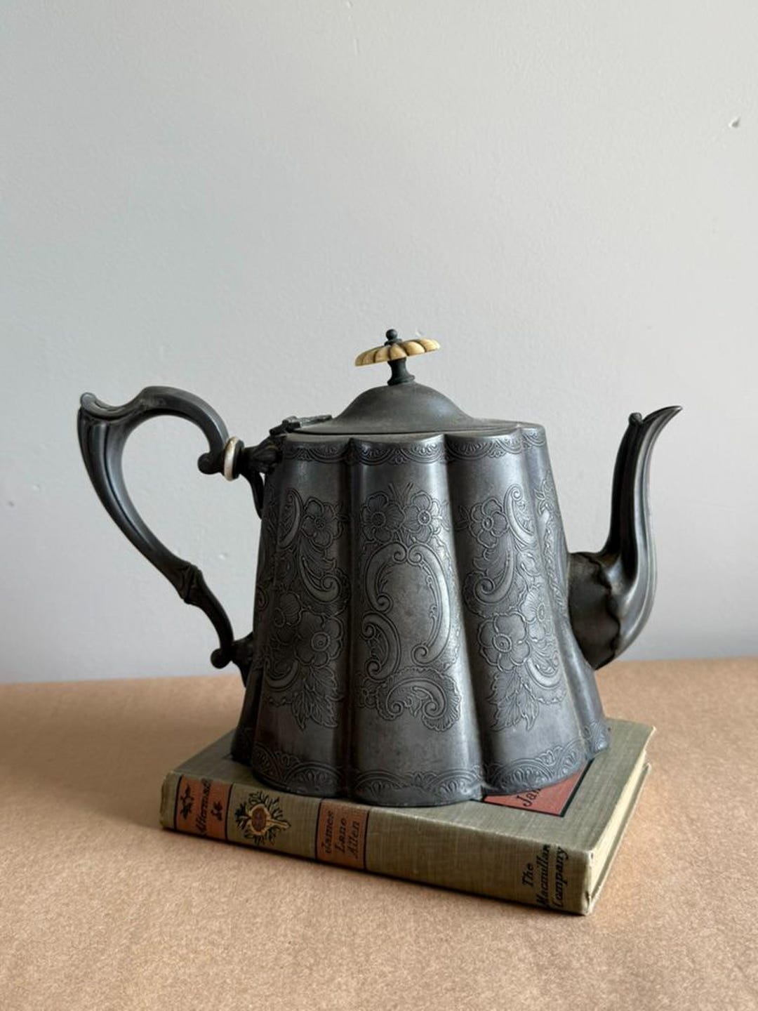 Vintage Engraved Victorian Style Teapot, Ornate Floral Details, Antique ...