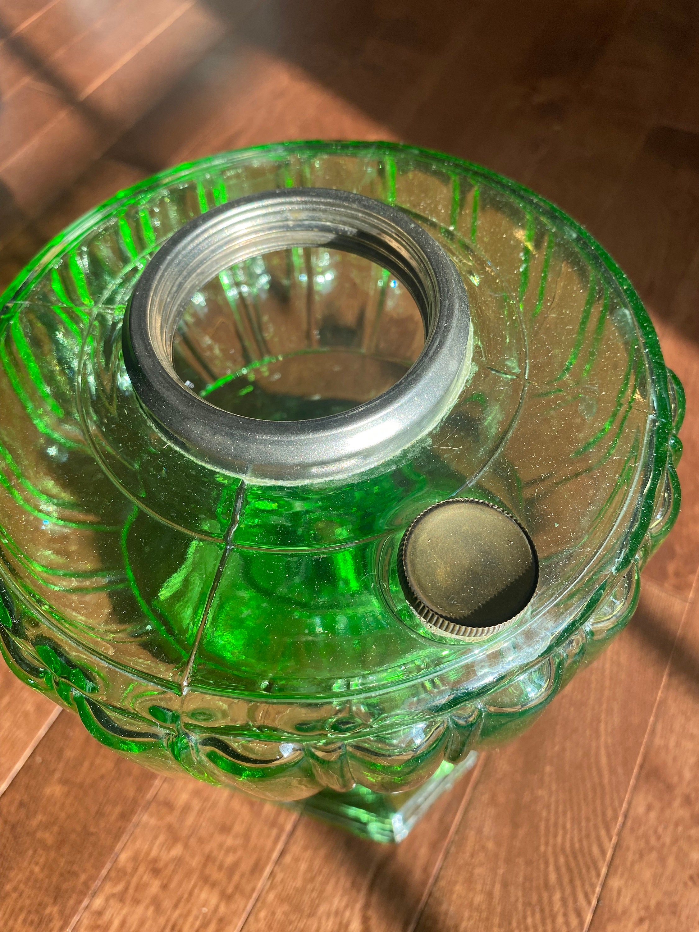 Vaseline Glass Oil Lamp Base, Uranium Glass, Pre War Glass, Americana ...