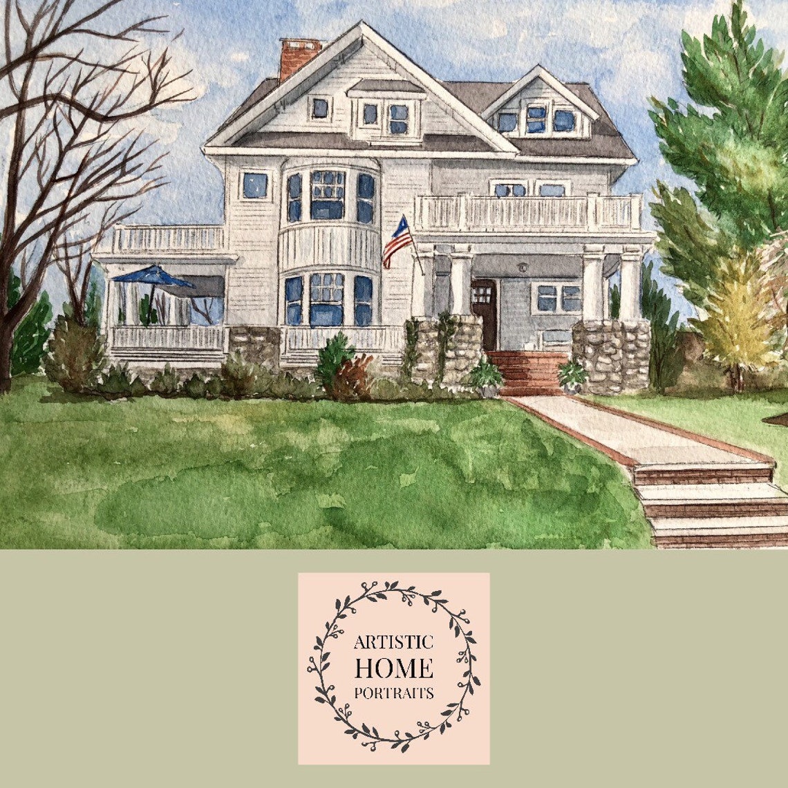 watercolor-house-portrait-from-photo-personalized-house-etsy