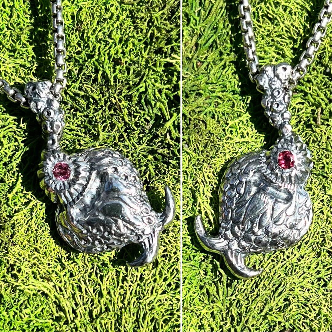 Phish Pendant, Sterling Silver, Garnet Gemstone, Hand Carved, Fan Art ...