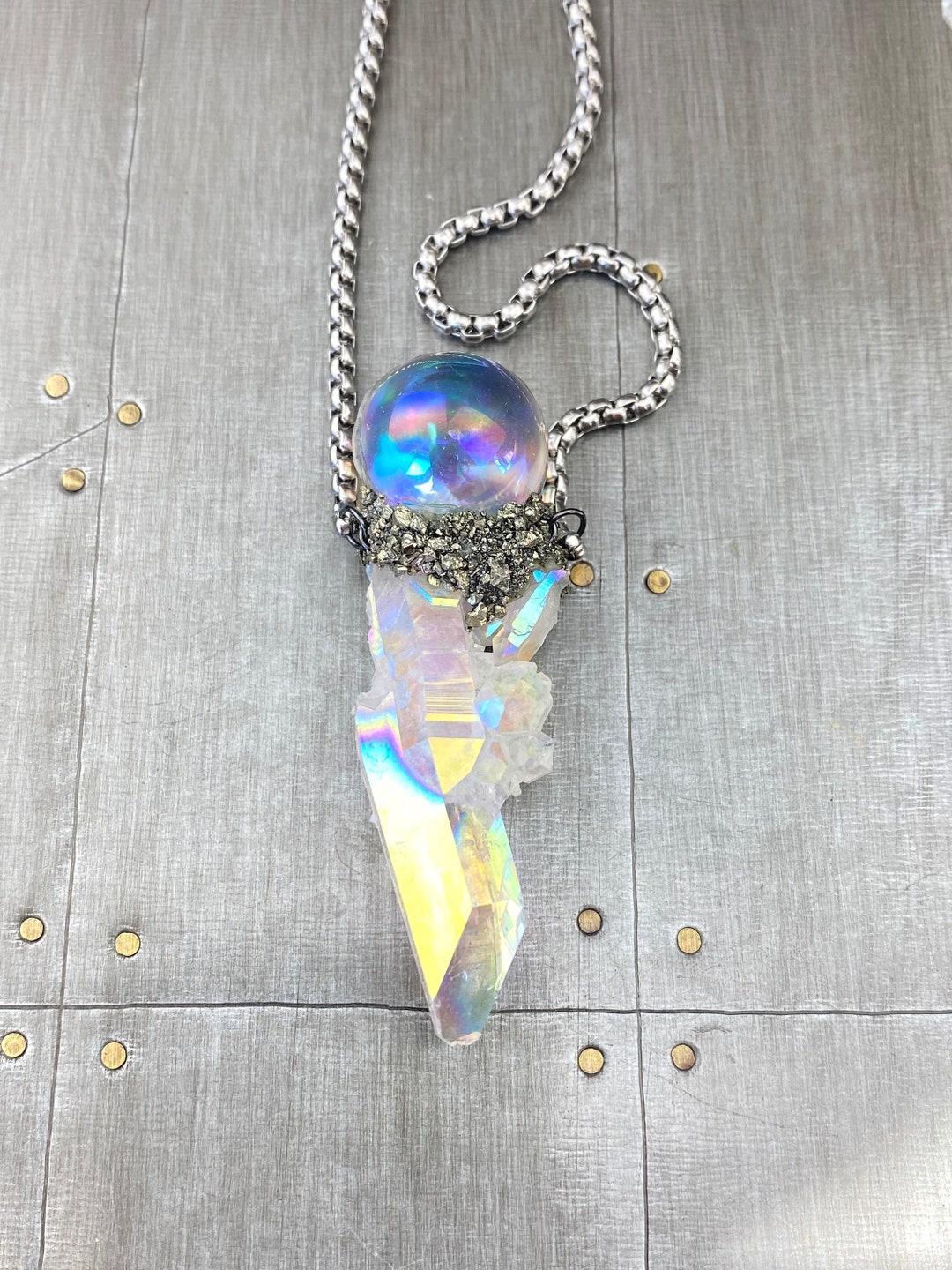 Angel Aura Crystal Quartz Necklace Angel Aura Crystal Ball & - Etsy