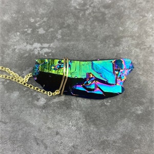Rainbow Aura Quartz Shardaura Crystal Gold Necklace Gold Wire Wrap Crystal Necklace Authentic ...