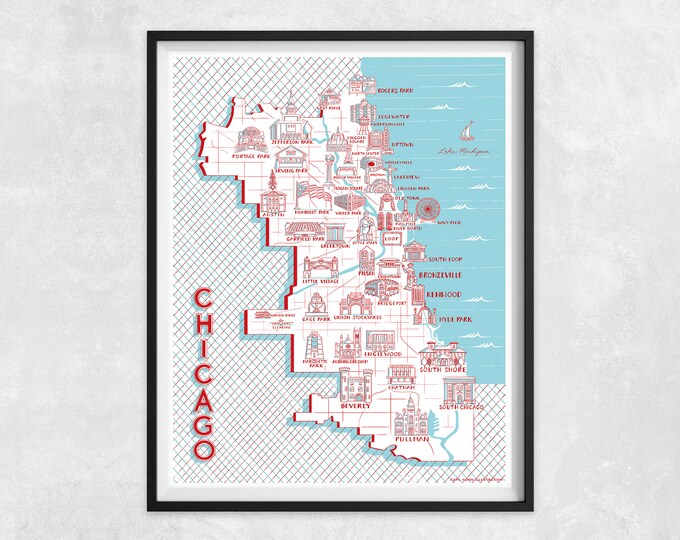 Chicago Neighborhood Landmarks Map - Etsy