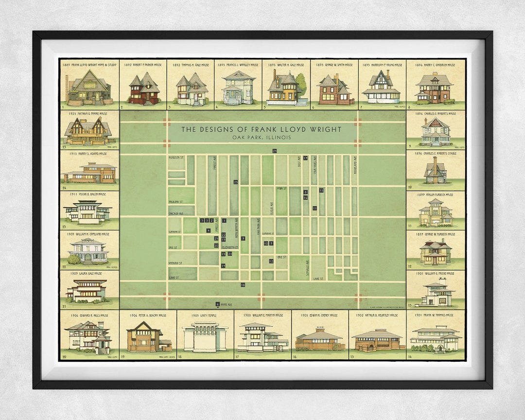 Map of Frank Lloyd Wright Homes in Oak Park Evolution of Prairie Style ...