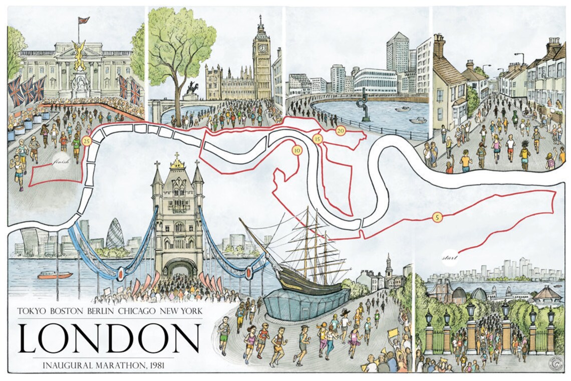 London: the Marathon Map | London Marathon, London Marathon Gift ...