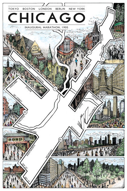 Chicago: the Marathon Map | Chicago Marathon Map | Illustrated Marathon ...